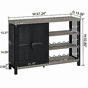 BON AUGURE Rustic 5 Tier Leaning Bookshelf with Liquor Cabinet Bar for Home (Dark Gray Oak)
