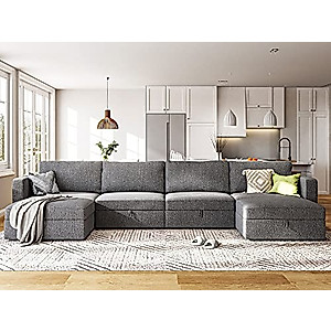 HONBAY Reversible Modular Sectional Couch U Shaped Modular Sofa with Wide Chaise Oversized Modular Sectional Sofa with Storage Seat, 149'', Light Grey