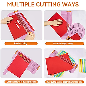 Paper Cutter 12 Inch Titanium Paper Trimmer Scrapbooking Tool with Automatic Security Safeguard and Side Ruler for A4, Craft Paper, Label, Photo and Cardstock (Pink)