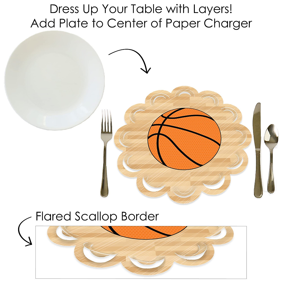 Big Dot of Happiness Nothin’ but Net - Basketball - Baby Shower or Birthday Party Round Table Decorations - Paper Chargers - Place Setting for 12