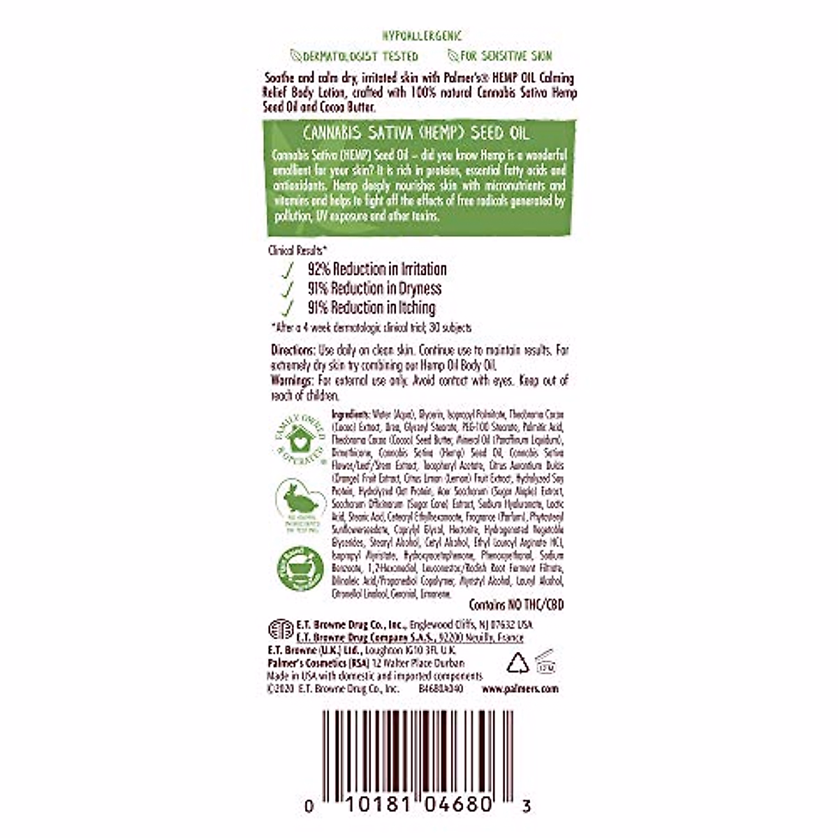 Palmer's Cocoa Butter Formula Hemp Oil Calming Relief Body Lotion, 8 Ounces