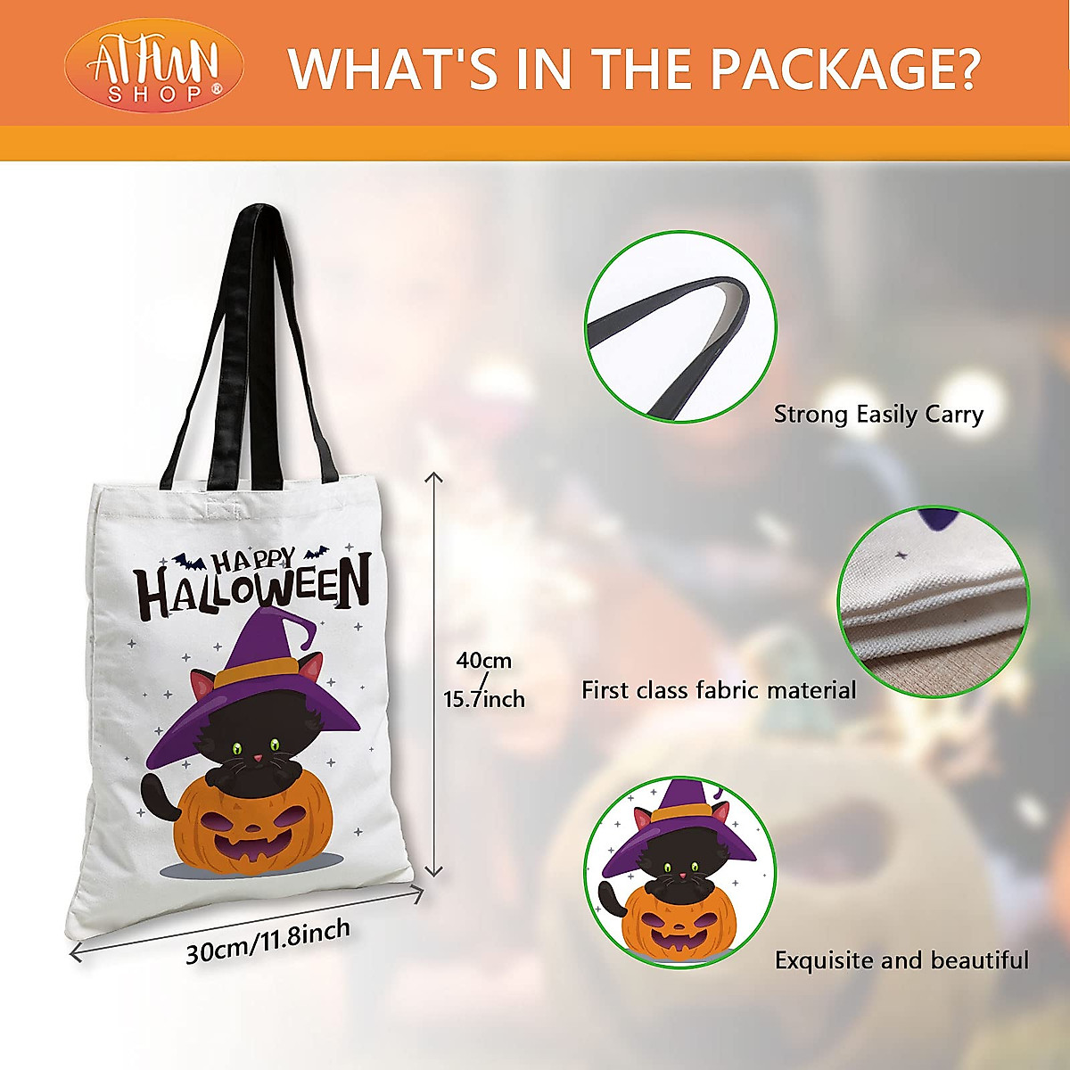 Halloween Tote Bag 3 Pack Trick or Treat Bag Pumpkin Candy Canvas Bags 15.7 X 11.8" Reusable Large Halloween Treat Bag for Children for Halloween Candy Party Favor Gift Goodie Bag for Halloween Party