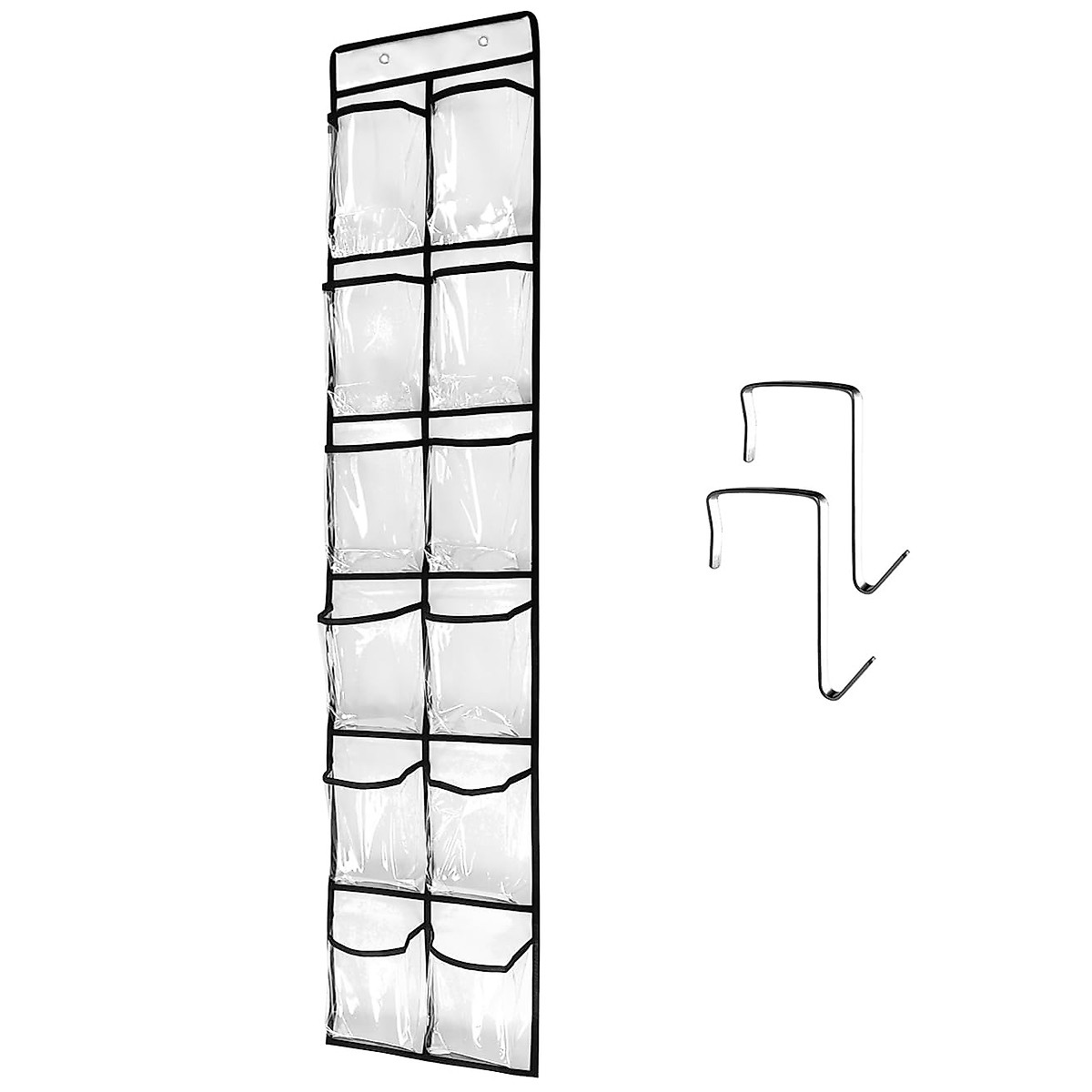 TidyMaster 1 Pack 12 Clear Crystal Pockets Large Hanging Shoe Organizer Over The Door Shoe Rack for Closet Door Storage Shoe Holder Hanger, 2 Hooks, White (59'' x 11.4'')