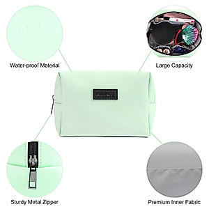 MAANGE Small Makeup Bag For Purse, Travel Cosmetic Bag Makeup Pouch PU Leather Portable Versatile Zipper Pouch For Women (Green)