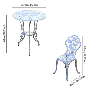 JARDIN DE CENTENNIAL Patio Bistro Set.Rust-Resistant Cast Aluminum Bistro Table Set with Umbrella Hole for Backyard (Rose White)