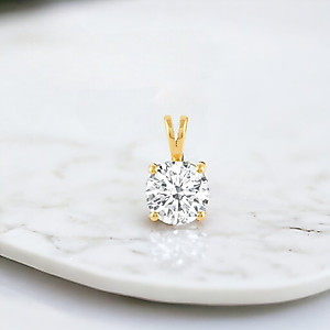 Everyday Elegance Solid 14K Yellow Gold Cubic Zirconia Solitaire Pendant for Women in Round Cut | 2 CTW CZ | With Gift Box