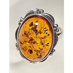 Gift Shoppe By Nina Natural Baltic Honey Amber And Sterling Silver Ring. Vintage Oval Amber Ring (6)