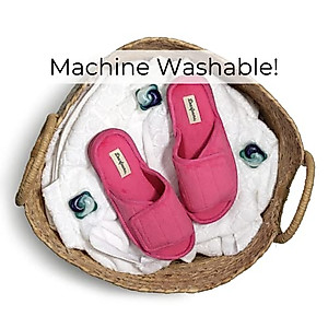 Dearfoams Women's Adjustable Indoor/Outdoor Machine Washable Memory Foam Slide Slipper, Paradise Pink Terry, 7-8