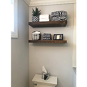 Joel's Antiques Floating Wall Shelf - 24-Inch Wood Decor & Shelving for Bathroom, Kitchen, Living Room, & Farmhouse - Wall-Mounted Rustic Stand, Wooden Hanging Display - Medium Brown, 24" x 10" x 2"