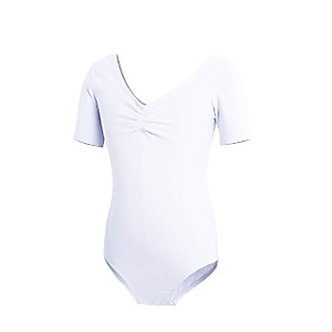Daydance White Girl's Dance Leotards Short Sleeve Ballet Outfits for Training