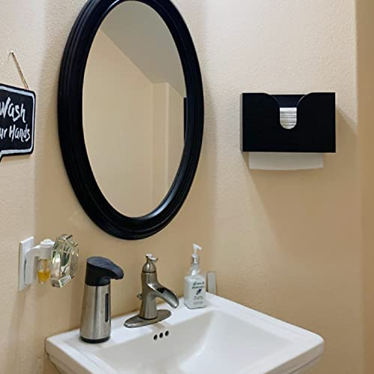 Bamboo Paper Towel Dispenser, Paper Towel Holder Wall Mount & Countertop for Kitchen and Restroom Decor - Holds Multifold Paper Towel, C Fold, Trifold Hand Tissue Napkins.