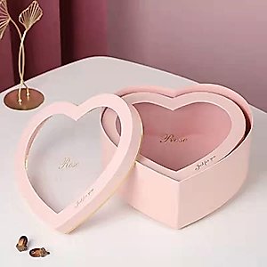 DWIPER Pink Heart Shaped Gift Boxes for Flowers Packaging with Clear Lid for Christmas, Hanukkah, Graduations, Weddings, Birthdays, Groom Gifts, Engagement Wrap Flowers, Candy and Gifts Set of 2(M/L)