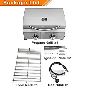 ROVSUN Extra Large 20,000 BTU Portable Gas Grill, 2 Burner Tabletop Propane Griddle with Foldable Legs, Regulator & Full Stainless Steel for Outdoor Picnic Camping Trip, Tailgating, Patio Garden BBQ Home Use