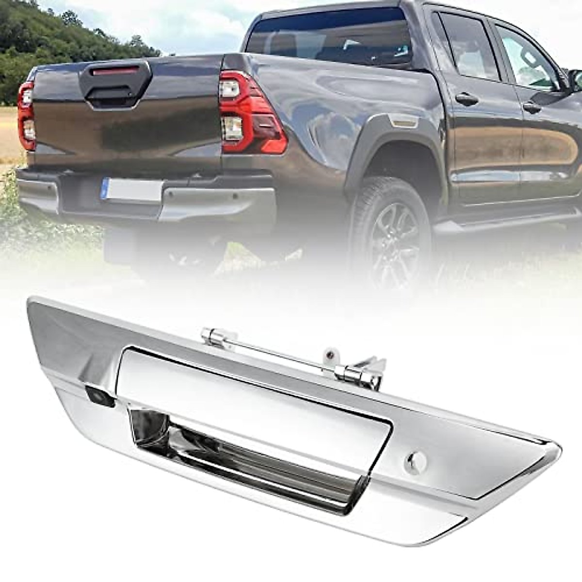 Aramox Trunk Handle Reverse Camera, Car Trunk Handle Color Backup Camera ABS IP66 Waterproof 150‑170° Wide Angles Replacement for Hilux 2017‑2021(Silver)
