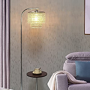 Hsyile Arc Crystal Floor Lamp for Living Room - Marble Base Modern Tall Stand Up Light with Table,Contemporary Over The Couch Chrome Lamp Standing Lamps for Bedroom Office Living Room