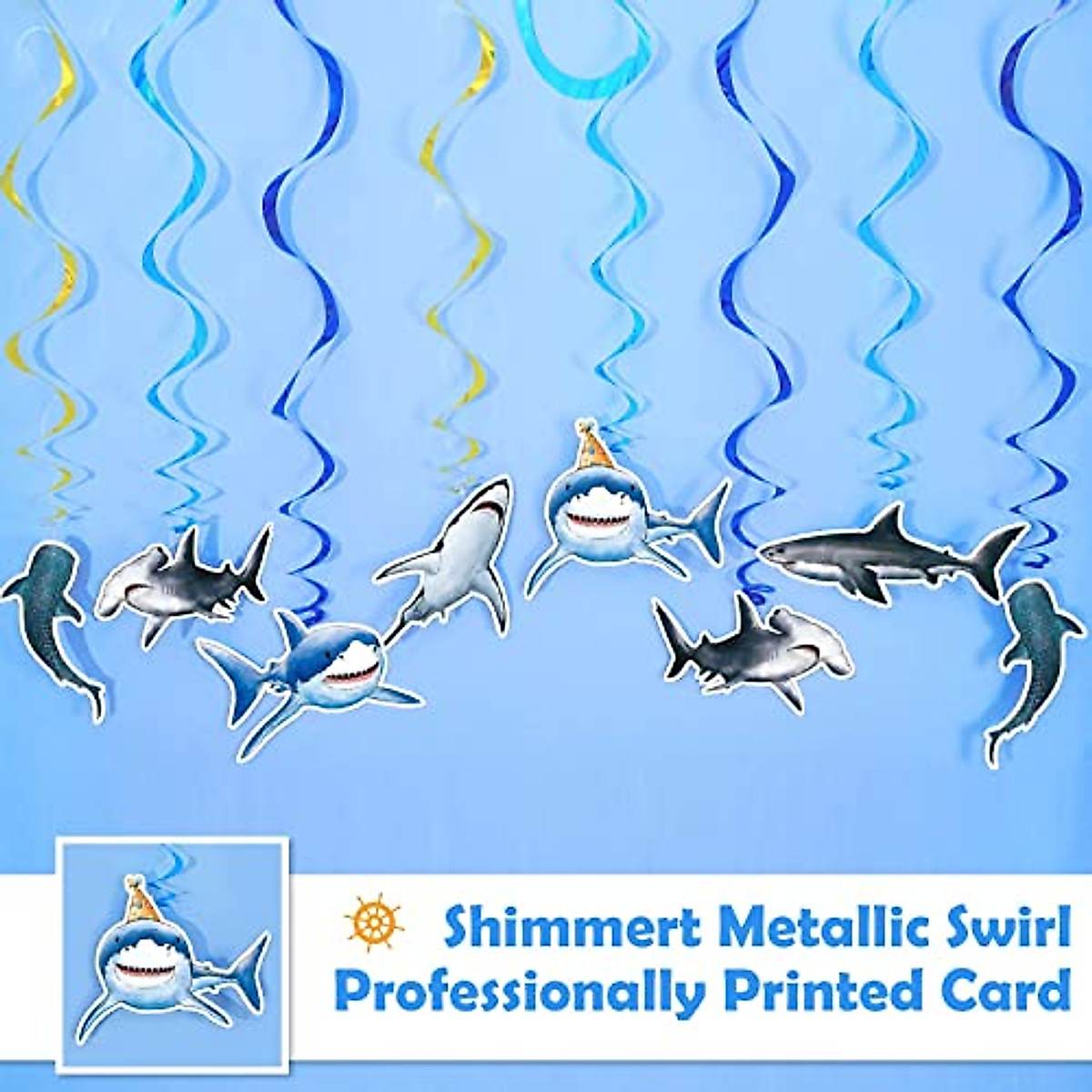 WERNNSAI Shark Party Hanging Swirls – 24 PCS Shark Party Supplies Birthday Decorations for Boys Ocean Shark Themed Party Baby Shower Ceiling Decor