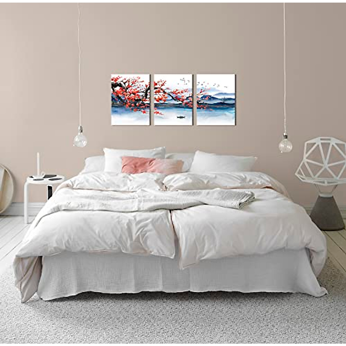 Canvas Art Wall Decor for Bedroom 3 Pieces Framed Wall Art Modern Wall Decor for Bathroom Mountain Lake Plum Blossom Theme Art Prints Modern Wall Art Artwork for Kitchen Home Walls 12x16 Each Panel