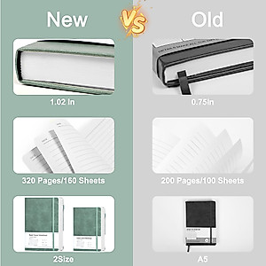 CAGIE Lined Journal Notebook for Women Men 320 Pages 100 Gsm Paper Thick Journaling Notebooks A5 Leather Journals for Writing Hardcover Journal Supplies for Work Note Taking Diary, 5.7x8.3 In, Green