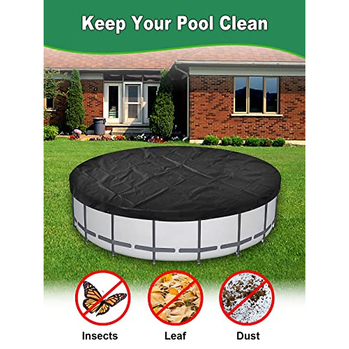 Round Pool Cover 8 FT, Pool Covers for Above Ground Pools, Durable Solar Pool Cover, Cold and UV Resistant Pool Winterizing Kit, Includes Winch and Cable for Easy Installation