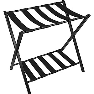 Folding Luggage Rack Suitcase Stand with Storage Shelf for Guest Room Bedroom Hotel, Black (1)