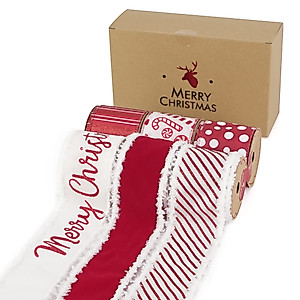 HUIHUANG Christmas Ribbon Wired Red Christmas Tree Ribbon 6 Rolls Red and White Ribbon Candy Cane Ribbon for Christmas Tree, Gift Wrapping, Wreath, Garland, Home Decor (2.5" Width, 36 Yards Total)