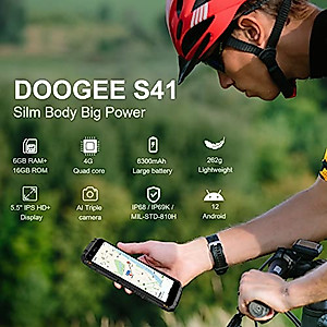 Rugged Smartphone 2023,DOOGEE S41, 4G Dual Sim Rugged Phones Android 12, 6300mAh Battery, 5.5" HD Screen Rugged Cell Phones, 6GB+16GB SD 1TB, IP68 Waterproof Outdoor Military Grade Android Phone, GPS