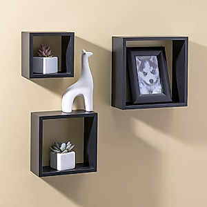 Home Basics Durable 3-Piece MDF Floating Wall Cubes (1, Black) | Shadow Box Frames are Perfect for Any Room | Frame Your Favorite Items on Display