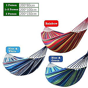 2 Person 661lb Capacity Double Hammock with Two Anti Roll Balance Beam and Sturdy Nylon Tree Straps for Outdoor Indoor Patio Garden Backyard Backpacking Travel Beach Blue & White