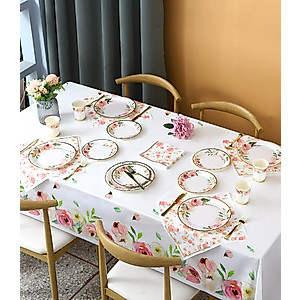 Floral Paper Plates and Napkins Party Supplies - Serves 16 - Flower Plates Floral Party Cups Knifes Forks Floral Baby Shower Decorations for Girl Pink and Gold Bridal Shower Tea Party Birthday