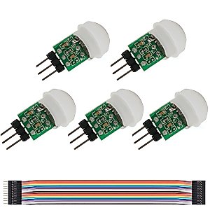 DAOKI 5PACK IR Human Sensor AM312 Mini Detector Module HC-SR312 Pyroelectric Infrared PIR Motion Automatic Detector DC 2.7 to 12V for Arduino 2 A1U2 with Dupont Wire