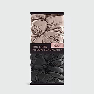 Kitsch Satin Hair Scrunchies for Women - Softer Than Silk Scrunchies for Hair | Satin Scrunchies for Girls & Stylish Satin Hair Ties for Women | Cute Satin Hair Scrunchie for Styling, 2 pc (Black/Gold)