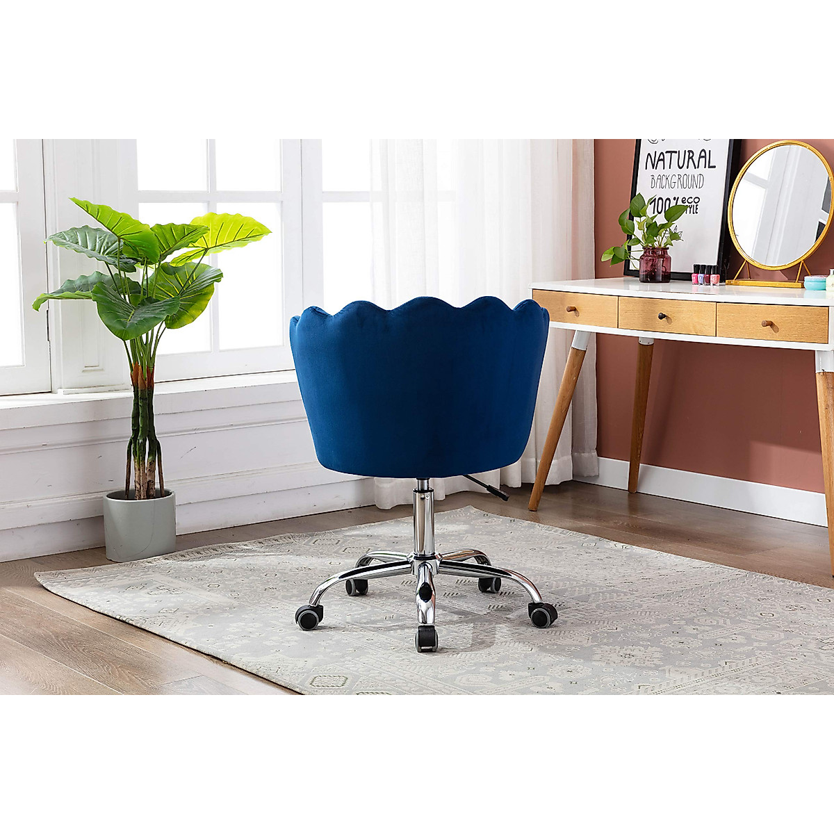 KUIKUI Modern Shell Chair for Living Room Bedroom, Blue Leisure Office Chair