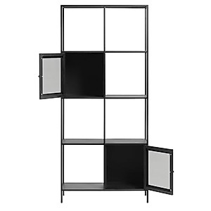 Aienid Metal Black Bookcase 70.7 H X 13.7 W X 31.2 D Black Metal 2-Door Bookcase with 2 Metal Mesh Doors and Versatile Storage Bookcase