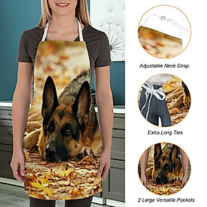 My Daily Kitchen Apron with Pockets, Oven Mitt and Pot Holder Set, German Shepherd Dog Adjustable Cooking Apron, Microwave Glove, Potholder, 3 Piece