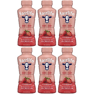Fairlife Ultra Filtered Milk, Reduced Fat Milk, 14oz Bottles, Pack of 6 (Strawberry) with Bay Area Marketplace Napkins