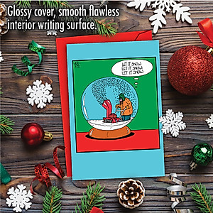 NobleWorks - Christmas Card with Envelope (4.63 x 6.75 Inch) - Cartoon Xmas Notecard Winter Holiday Card for Kids, Adults - Snowglobe Blower C7086XSG