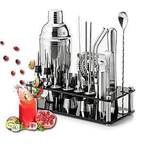 Mixology Bartender Kit, 21-Piece Cocktail Shaker Set Stainless Steel Drink Shaker Bar Set with Acrylic Stand, Perfect Cocktail Set for Drink Mixing, Home, Bar and Parties