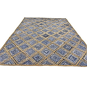 Unique Loom Braided Jute Collection Classic Quality Made Natural Hand Woven with Geometric Design Area Rug (9' 0 x 12' 0 Rectangular, Blue/ Natural)
