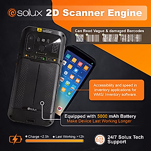 SOLUX PDA Handheld Android Barcode Scanner with Rugged Case and Hand Strap -1D/2D/QR Inventory Scanner - Bluetooth, GPS, GSM, Rugged and Wi-Fi 6 - Enabled Handheld Terminal - 5.5" Full Screen