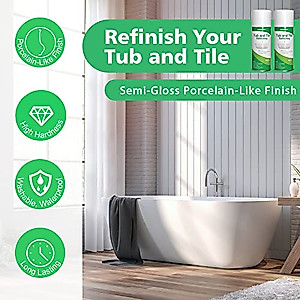 NADAMOO Tub and Tile Spray Paint White 450ml (Pack of 2), Bathtub Refinishing Kit Refinish Porcelain Fiberglass and Ceramic Surfaces, DIY Resurfacing Sink Countertop Reglaze Bathroom Kitchen, Semi-Gloss Glaze Coating