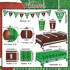 Football Party Supplies Kit Serve 24,Includes Dinner Plates, Dessert Plates, Napkins, Cups,Banner and Touchdown Tablecloth for Football Birthday Party Football Gameday Tailgate Party Decorations