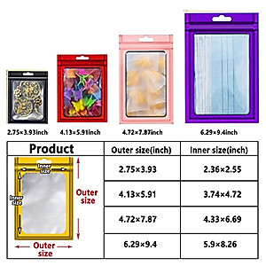ODDIER 2.7"x3.9" Mylar Bags 100 Pack Set of 5 Colors Matte Foil Mylar Resealable Ziplock Bag, Each Color 20pcs Slider Seal Technology Storage Bags Grip Food Containers Organization for Party Favor Food Storage