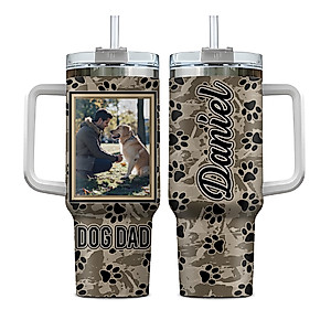 Hyturtle Personalized Pictured Dog Dad 40oz Tumbler with Handle and Straw Gifts for Dog Lovers, Birthday Father's Day Cup Gifts For Men, Best Gift Idea for Dogs Dad Stainless Steel Custom Cup With Lid