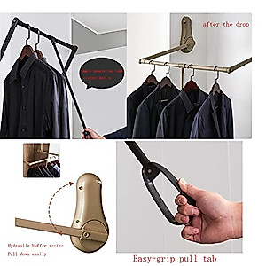 Pull Down Closet Rod, Pneumatic Buffer System Pull Down Hanger Rod, Adjustable 51-115 cm Closet Pull Down Rods Hanger, Wall Mounting Closet Pole (Color : Gold, Size : 65-85cm)