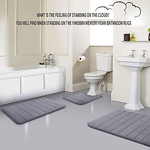 Yimobra Memory Foam Bath Mat Bathroom Rug, Runner Mats 44 x 24 Inches, Comfortable, Soft, Maximum Absorbent, Non-Slip, Thick, Machine Wash, Easier to Dry Carpet for Tub, Gray