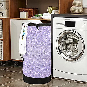 xigua Shiny Glitter Lavender Laundry Backpack Bag, Extra Large Laundry Bag with Straps, Portable Backpack Laundry Bag for College Dorm, Apartment, Laundromat