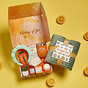 Sunny&Wise Care Package For Women, Self Care Gifts for Women, Get Well Gifts For Women After Surgery, Orange Fruit Themed, Thinking of You Gifts for Women with 12 Oz Good Vibes Tumbler