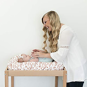 Bebe au Lait Premium Muslin Changing Pad Cover - Elasticized Fit, Safety Strap Holes, 2-Layer Open-weave, 100% Cotton Muslin, Fits Standard Baby Changing Pad up to 36" X 18" X 6"-One Size, Pink Leaves