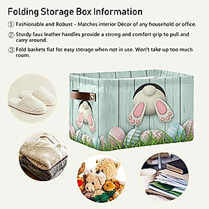 senya Easter Basket with Handles, Easter Bunny Bottom with Pink and Blue Eggs Foldable Fabric Collapsible Storage Bins Organizer Bag for Storage Clothes