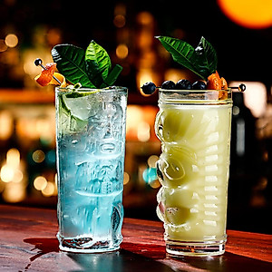 SOUJOY 6 Pack Tiki Glass, 14oz Modern Bar Cocktails Mug, Old Fashioned Highball Cup for Mai Tai, Exotic Zombie Cocktails, Tropical Island Drinks Tiki Bar Professional Hawaiian Party Barware